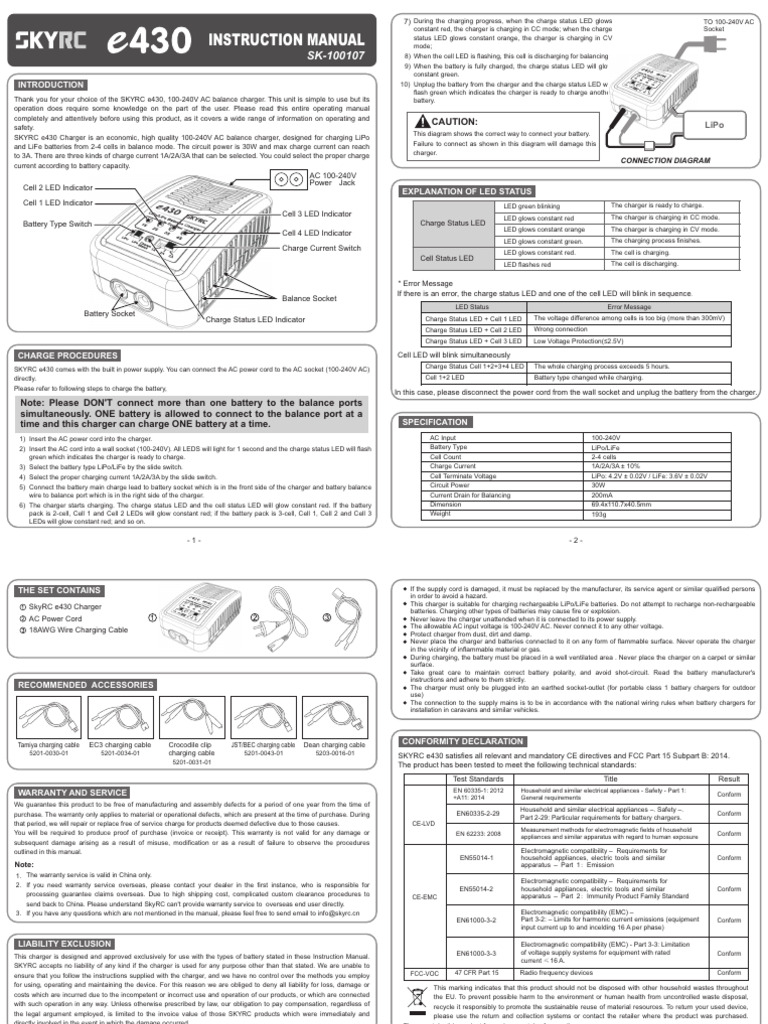E430 Instruction Manual EN V5.0 | PDF | Battery Charger ...
