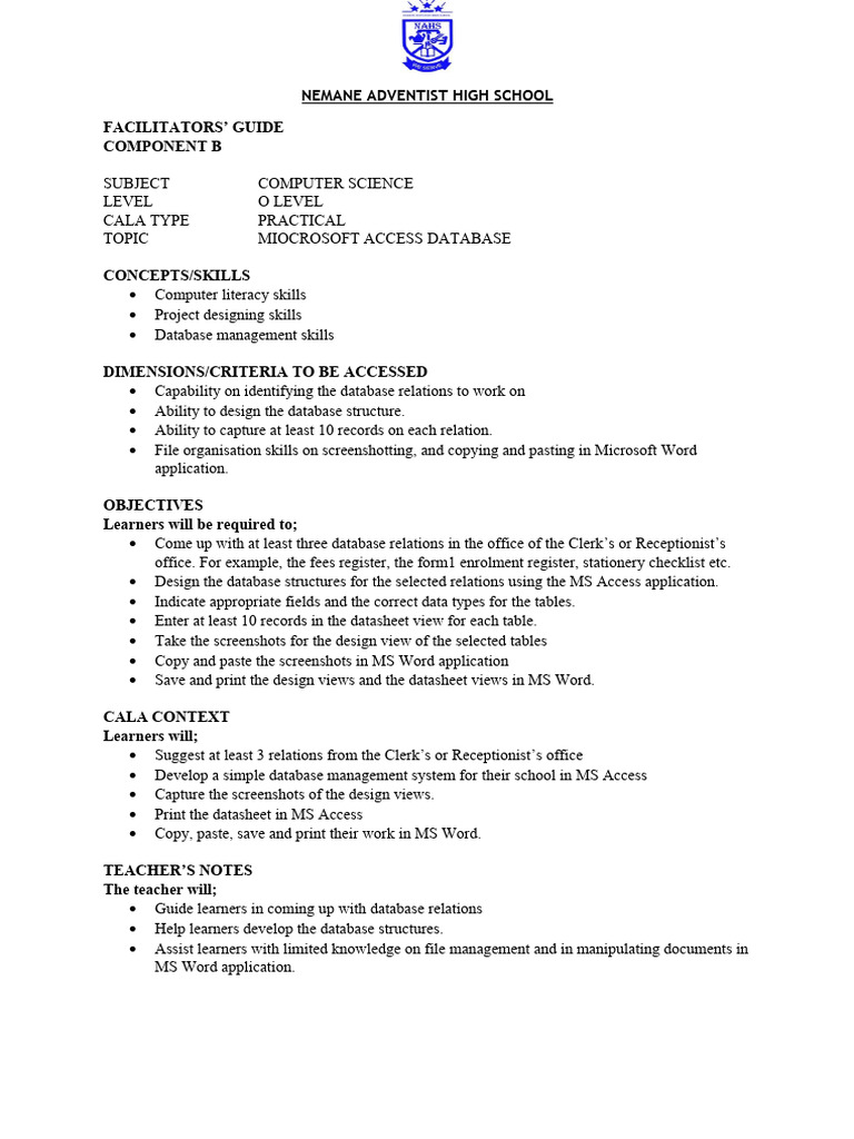 COMPONENT 2 O Level Cala Guide | PDF | Microsoft Access | Databases