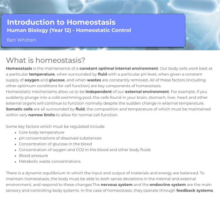 Homeostatic Control | PDF
