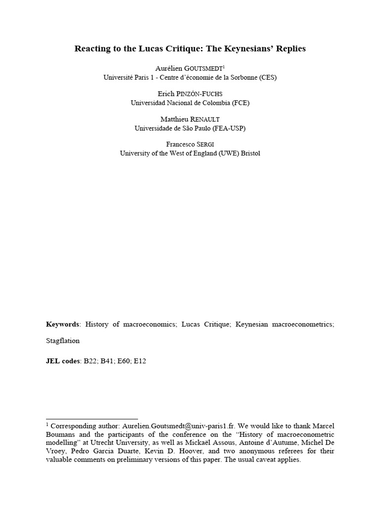 Reacting To The Lucas Critique - Oct 10 | PDF | Macroeconomics | Inflation