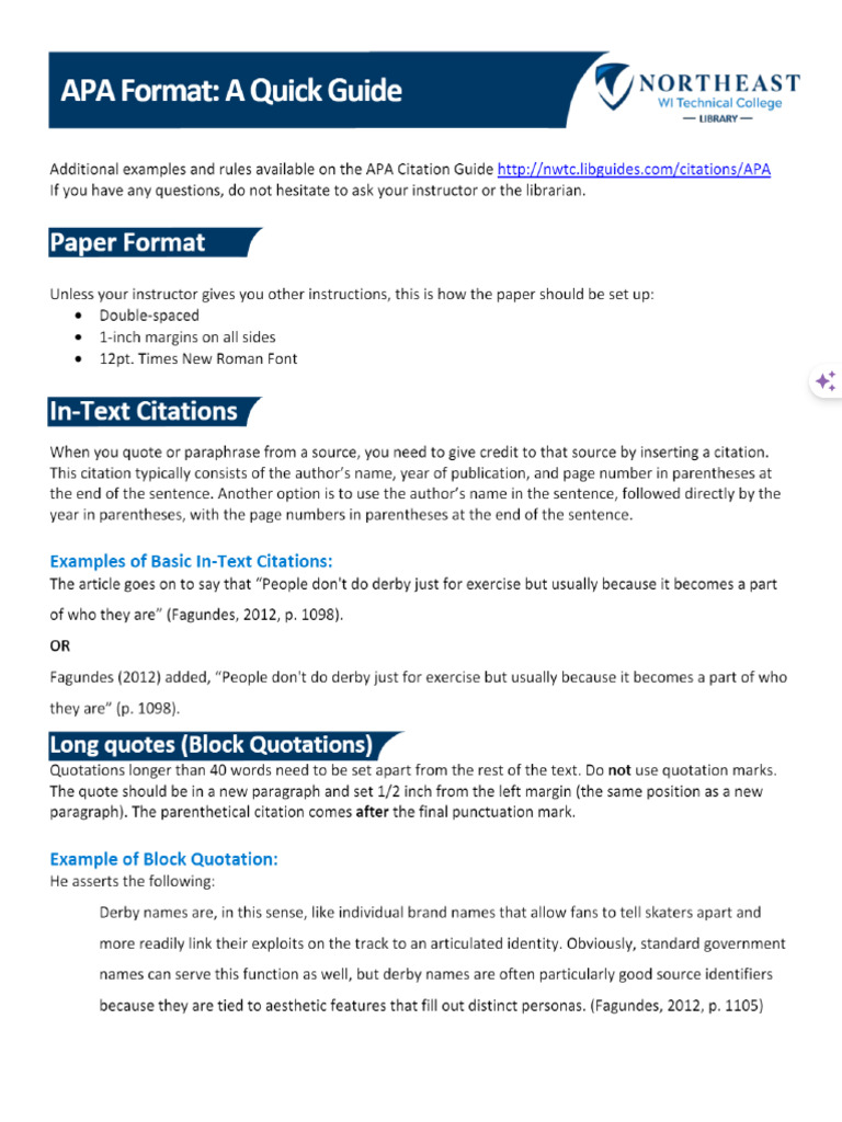 APA Fromat Quick Guide - APA-Citation-Handout | PDF