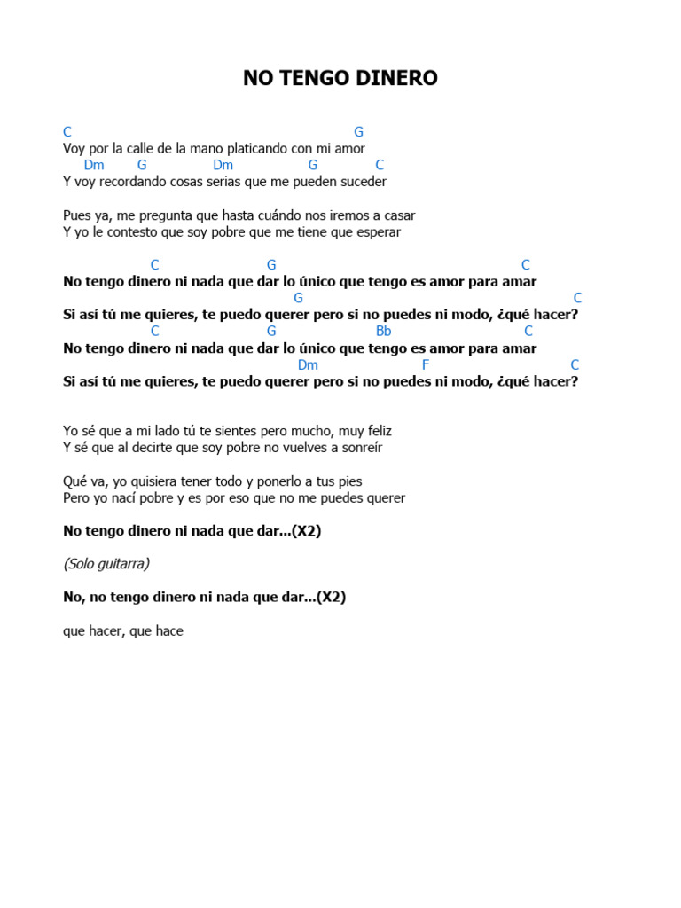 Juan Gabriel - No Tengo Dinero - Letra Con Cifrado | PDF