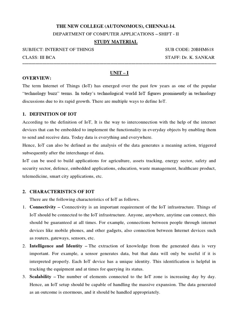 Iot - Unit-I | PDF | Internet Of Things | Computer Network