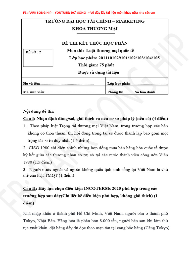 DE THI LUAT TMQT ĐHĐT ĐỀ 2 | PDF