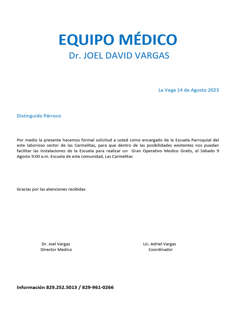 Carta Solicitud Equipo Medico Dr. Joel Vargas 7 | PDF