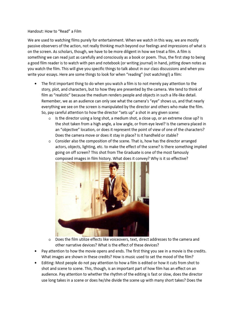 Handout How To Read A Film | PDF