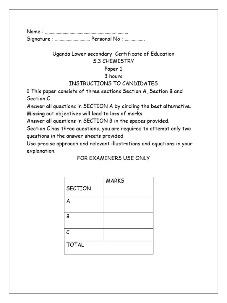 S3 Chem End of Cycle Paper 1 | PDF | Hydroxide | Oxide