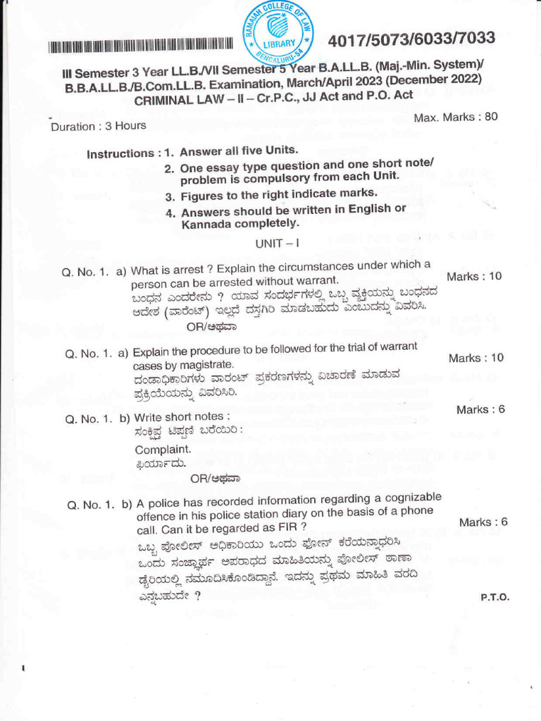 7th Sem Criminal Law-II Apr 2023 | PDF | Criminal Law | Crime & Violence
