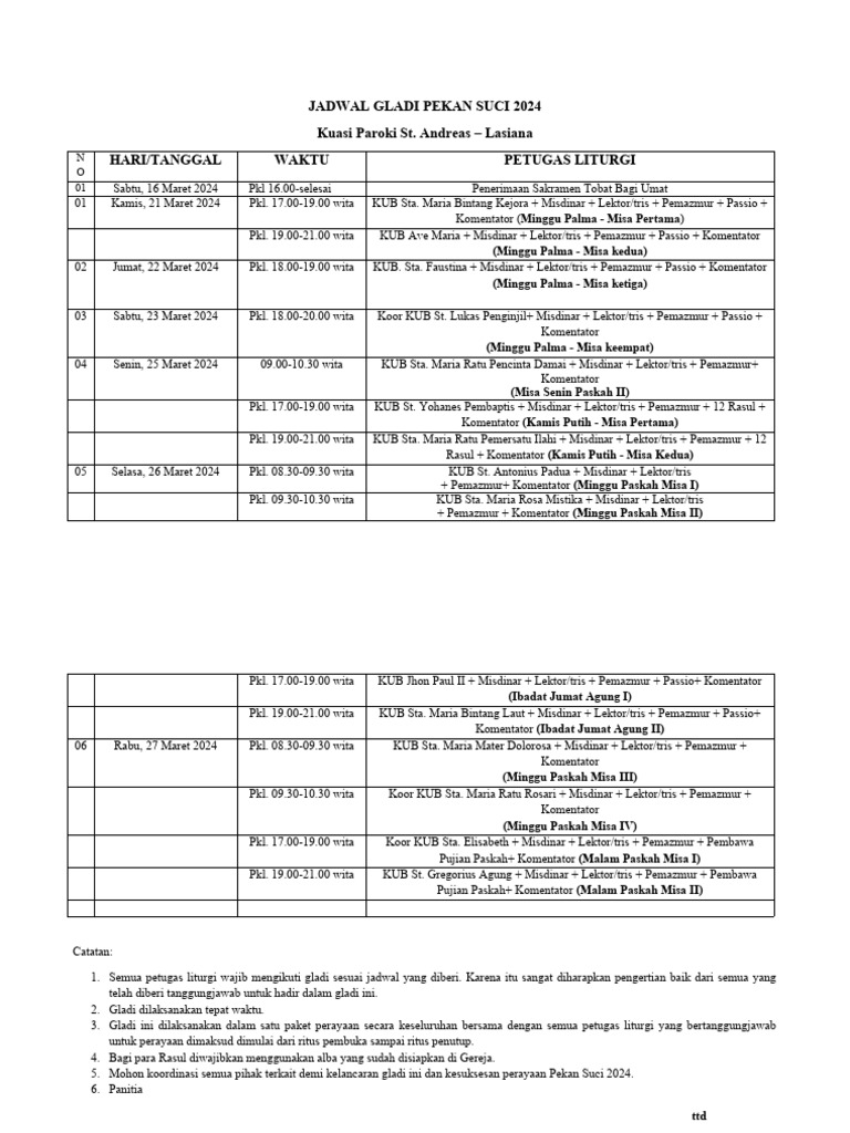 Jadwal Gladi Pekan Suci Dan Jadwal Adorasi 2024 | PDF
