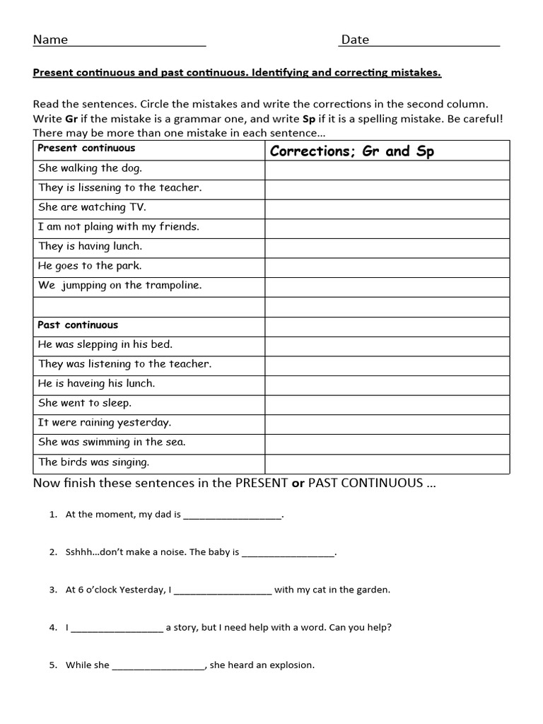 Pres and Past Continuous Mistake Correction | PDF