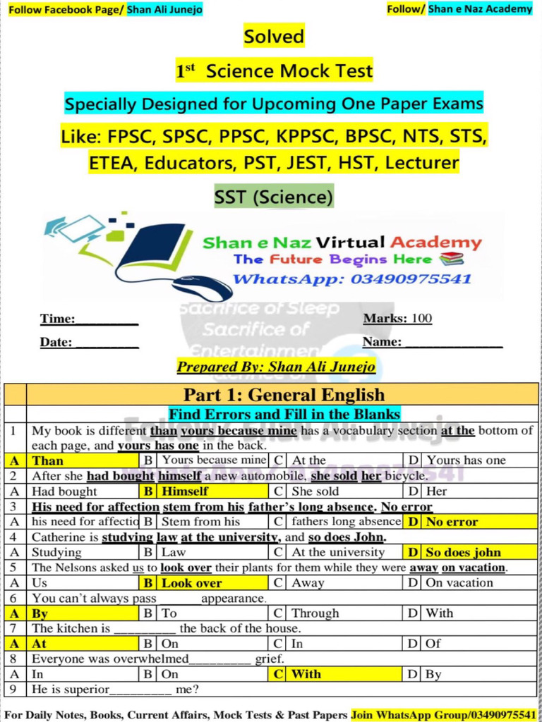 SST Science Solved Mock Test | PDF SST Science Solved Mock Test | PDF
