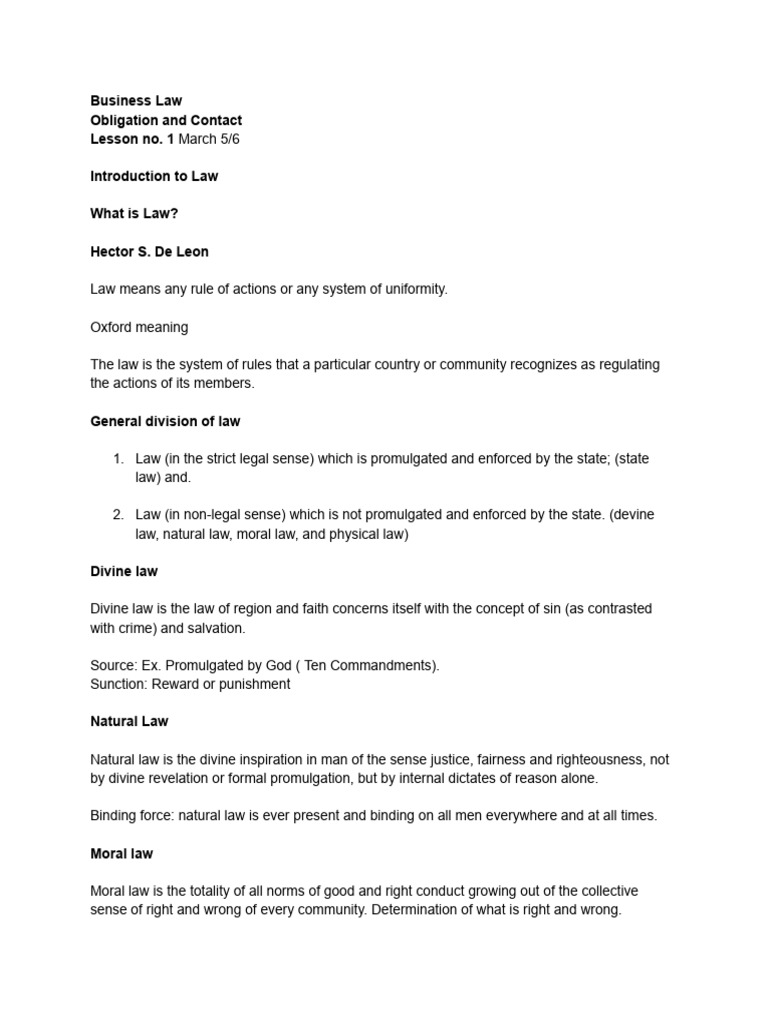 Business Law Lesson 1 | PDF | Natural Law | Ten Commandments
