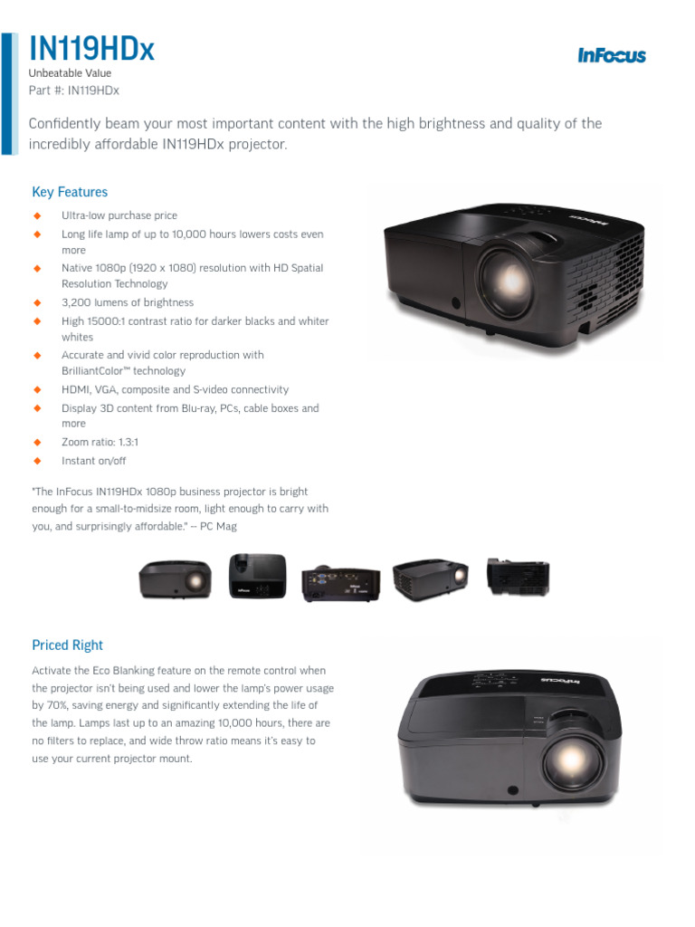 Projector Spec Infocus IN119HDx | PDF | Video | Display Resolution