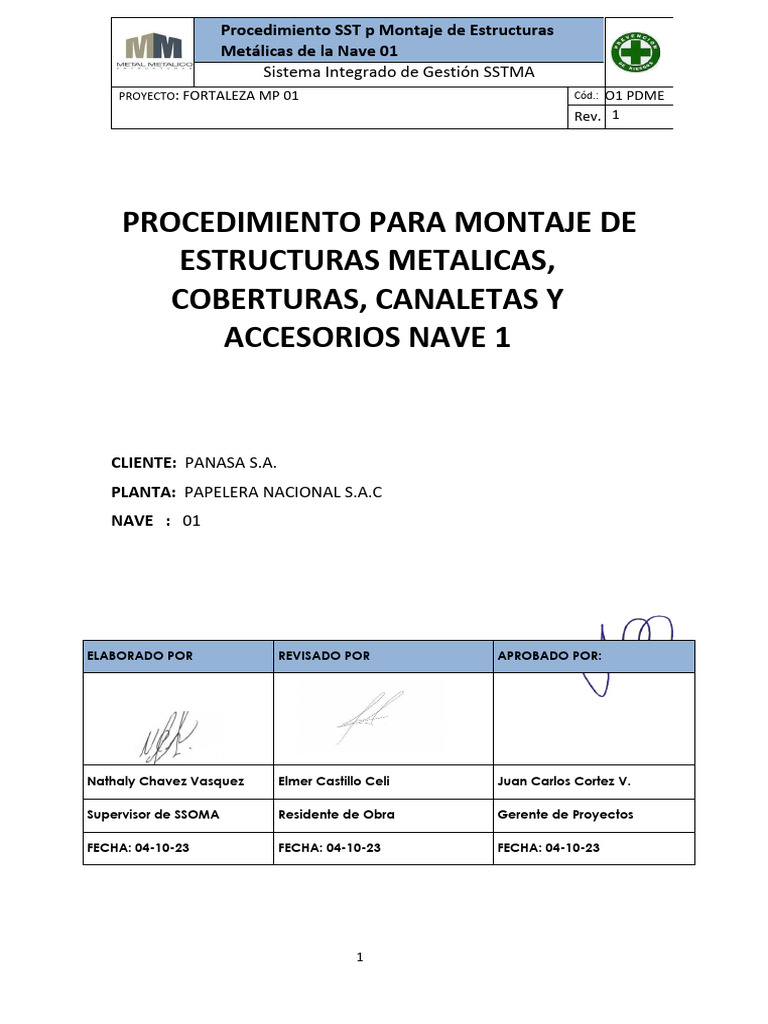 Procedimiento para Montaje de Estructuras Metalicas, Cerramiento | PDF | Soldadura | Construcción