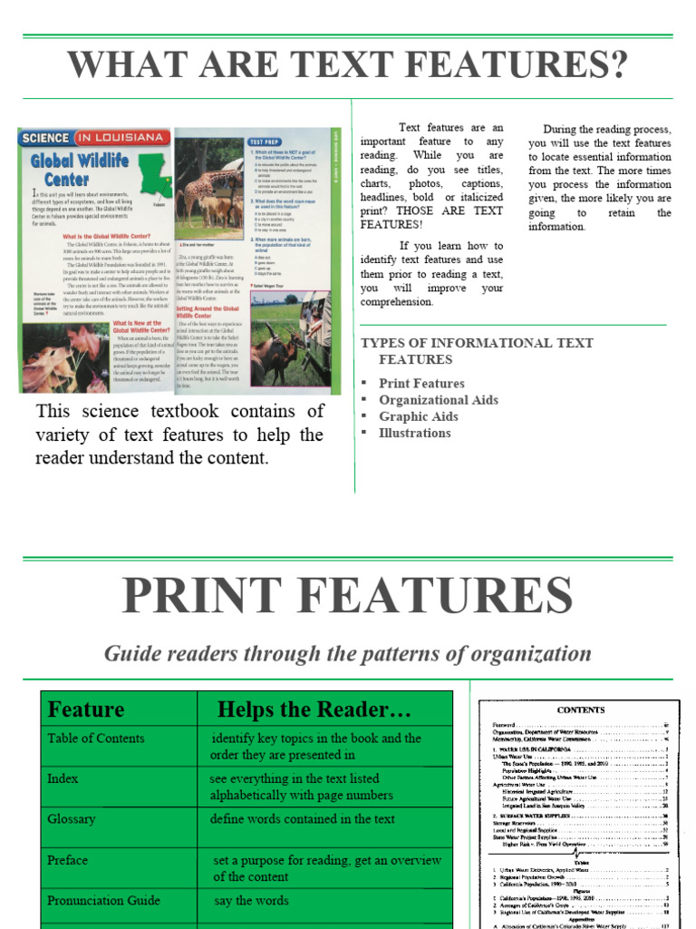 Understanding Text Features for Comprehension | PDF | Reading ...