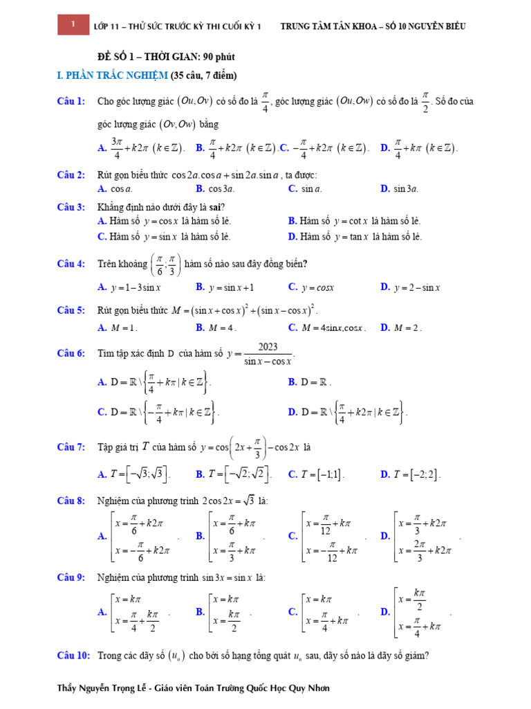 L11 CK1 DE1 2023 2024 Bang IN | PDF