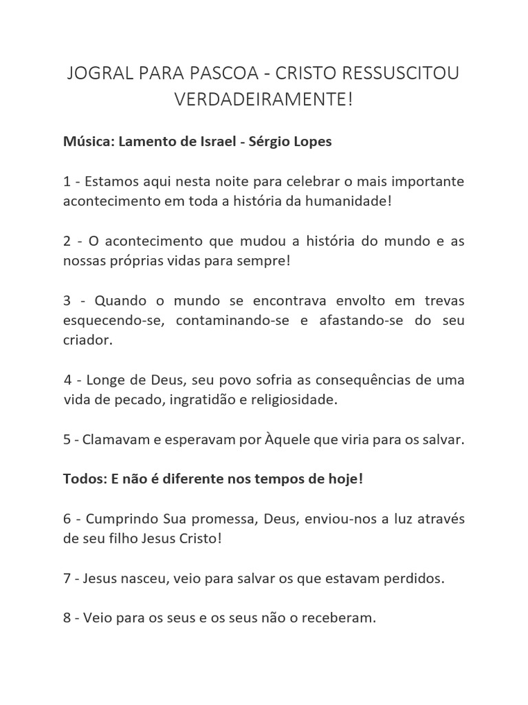 Jogral para Pascoa - Cristo Ressuscitou Verdadeiramente | PDF ... Jogral para Pascoa - Cristo Ressuscitou Verdadeiramente | PDF ...