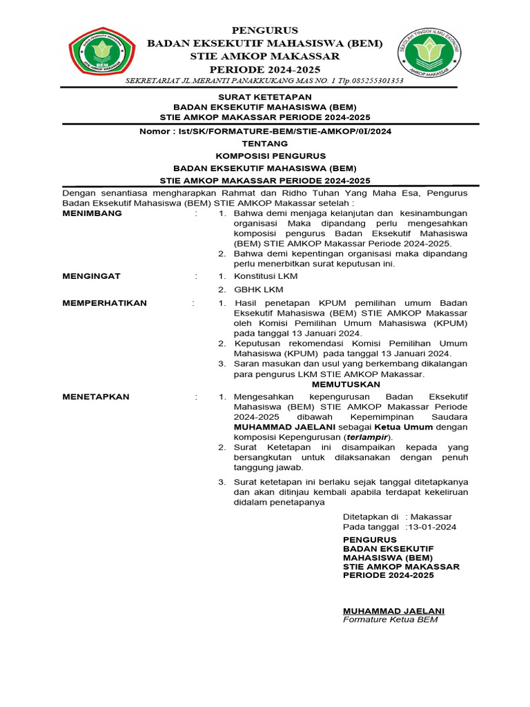 PERMOHONAN SK Bem 2024 | PDF