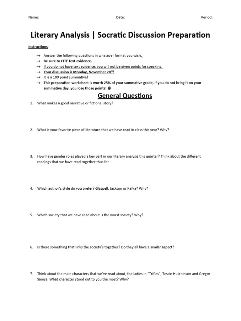 Narrative Socratic Seminar Prep. | PDF | The Metamorphosis