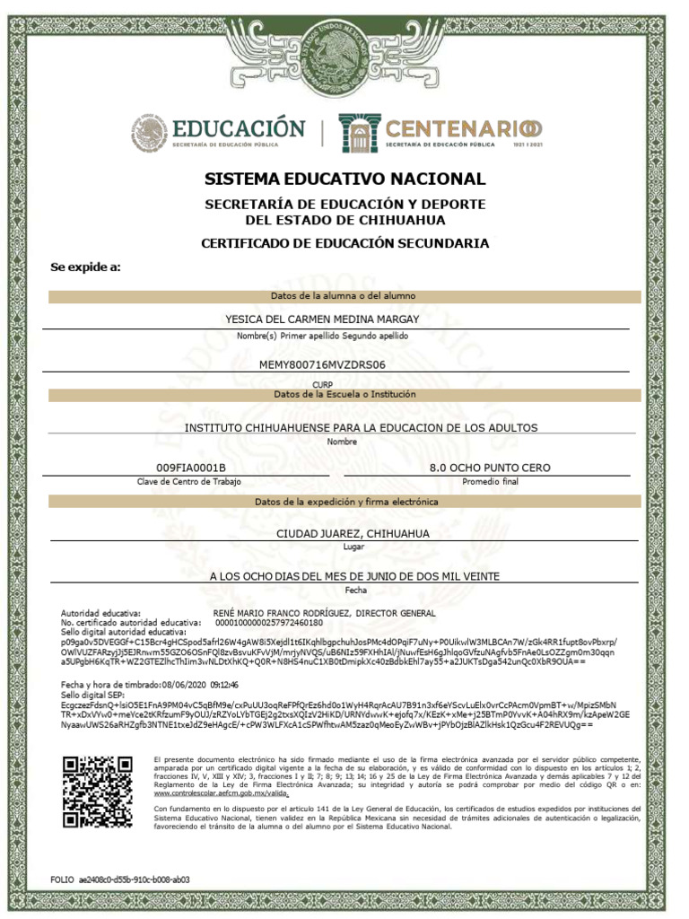 Certificado Secundaria | PDF