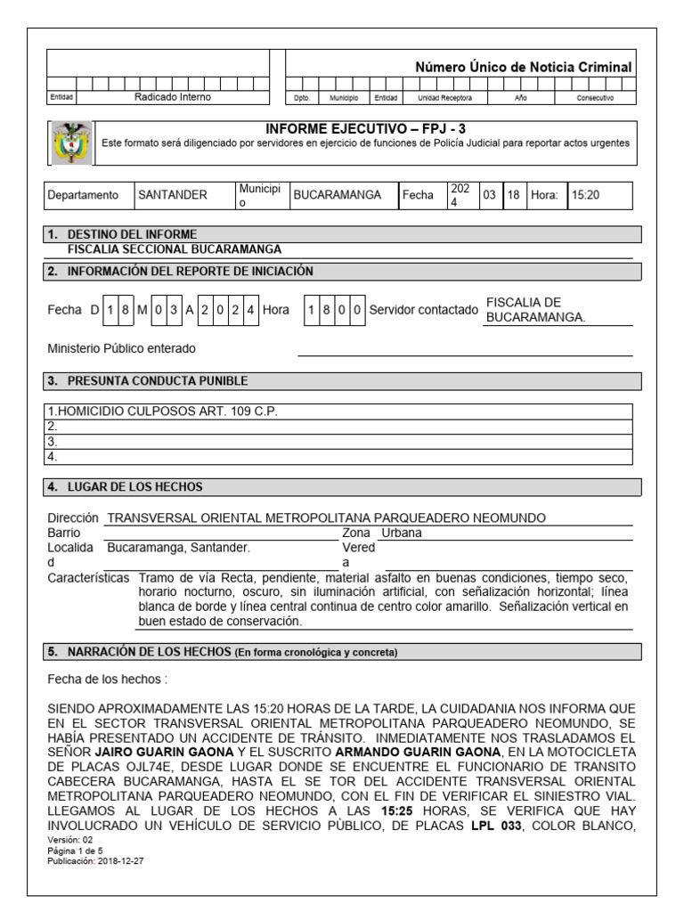 FPJ-3-Informe-ejecutivo-V-02 GUIA ACCIDENTE HOMICIDIO | PDF | Documento de identidad | Policía