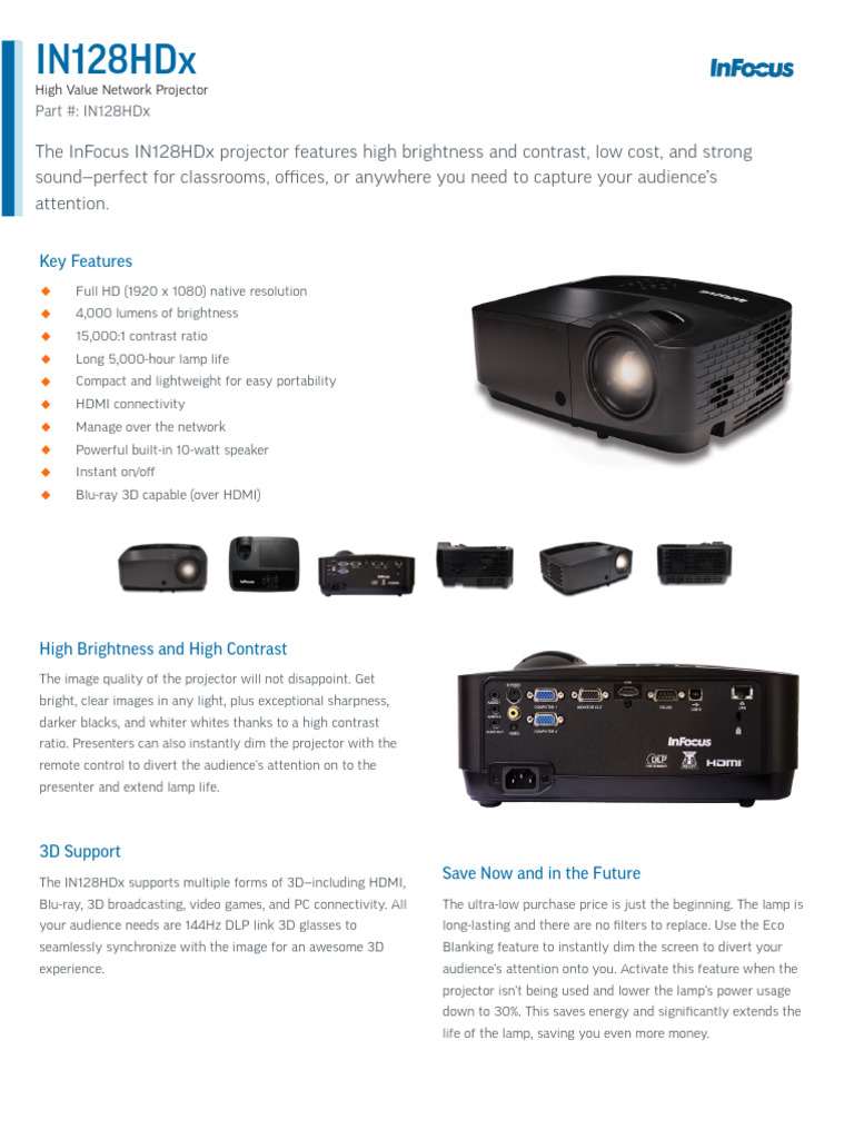 InFocus IN128HDx Projector Overview | PDF | Display Resolution | Video
