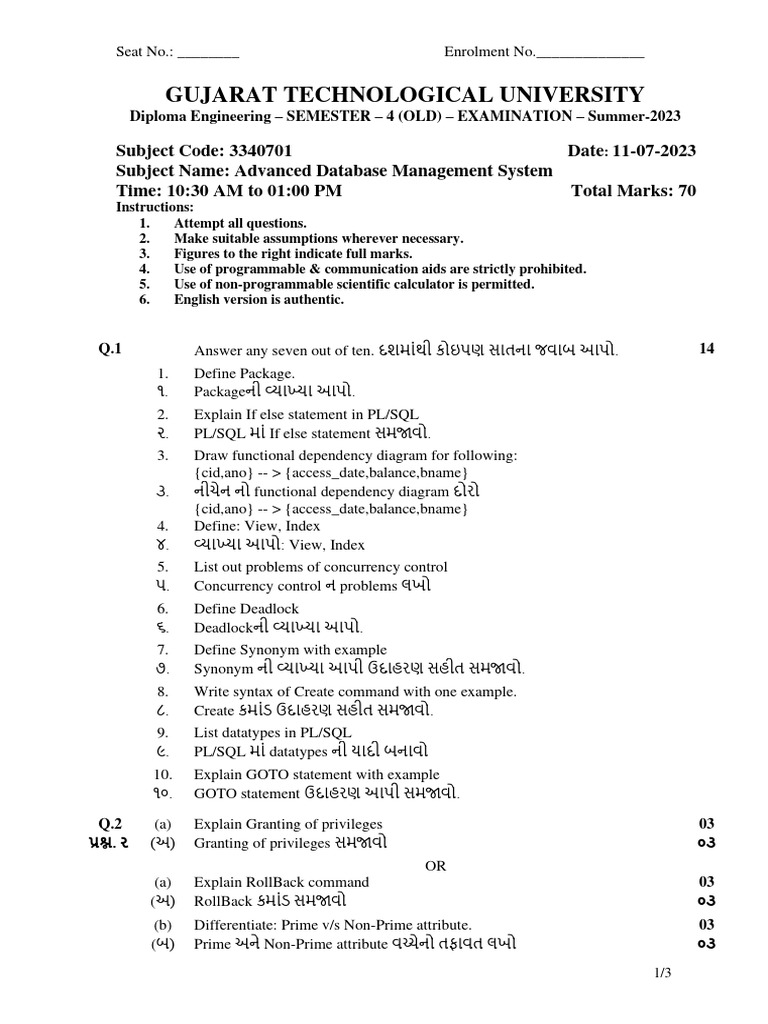 Gtu Computer 3340701 Summer 2023 | PDF