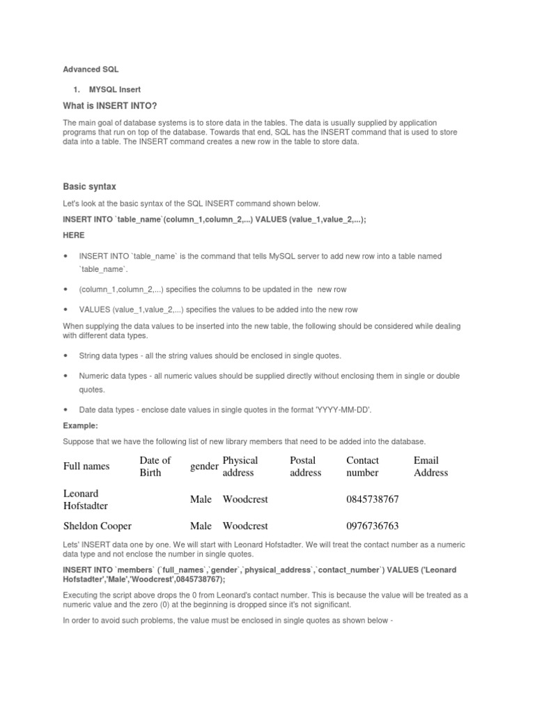 Advanced SQL | PDF | Table (Database) | Databases Advanced SQL | PDF | Table (Database) | Databases