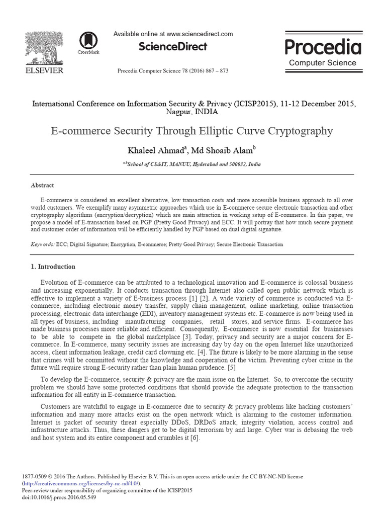 Ecommerce Security Through Elliptic Curve Cryptography | PDF