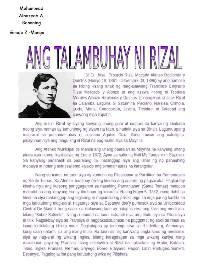 Talambuhay Ni Rizal | PDF