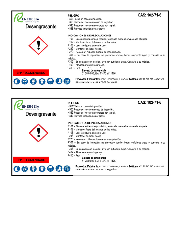 Etiqueta Desengrasante SGA | PDF