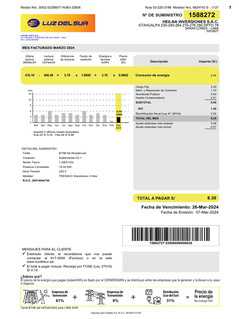 Recibo Luz Del Sur | PDF | Energia electrica | Electricidad