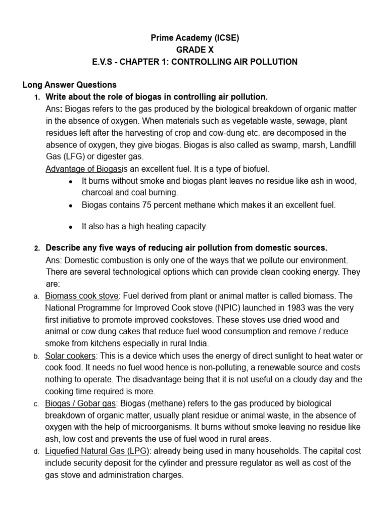 Controlling Air Pollution: Class 10 Guide | PDF | Biogas | Natural Gas
