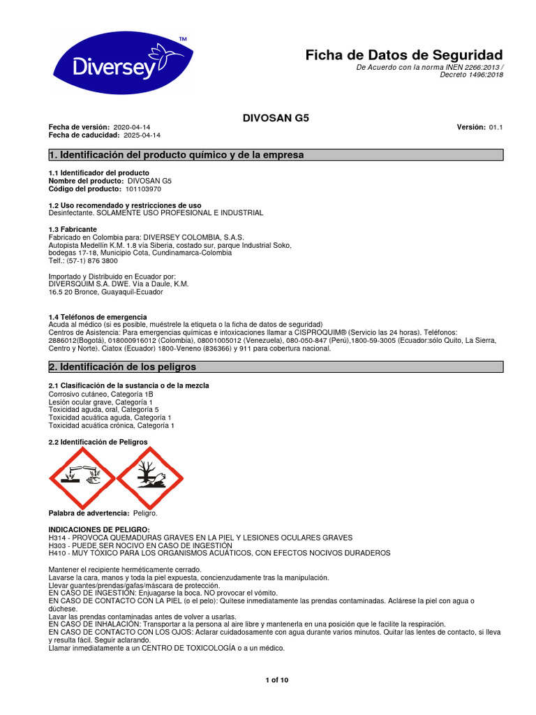 MS2200304 - Ec02 - MS - Divosan G5 | PDF | Agua | Higiene Ocupacional