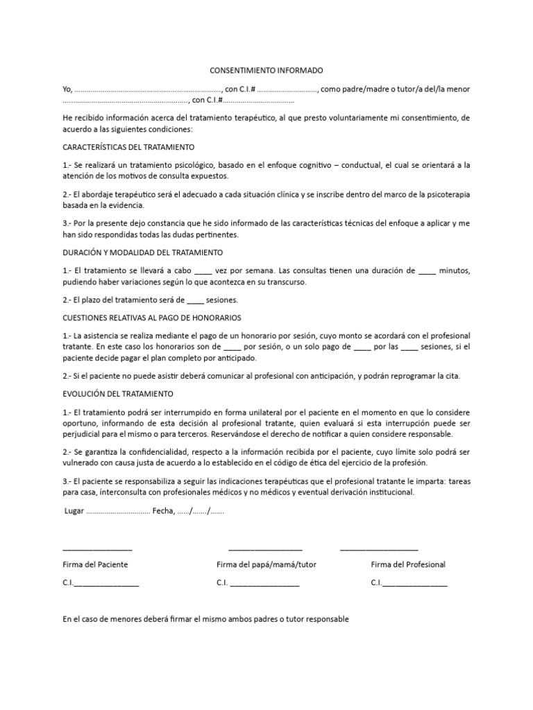 Modelo de Consentimiento Informado | Descargar gratis PDF | Medicina ...