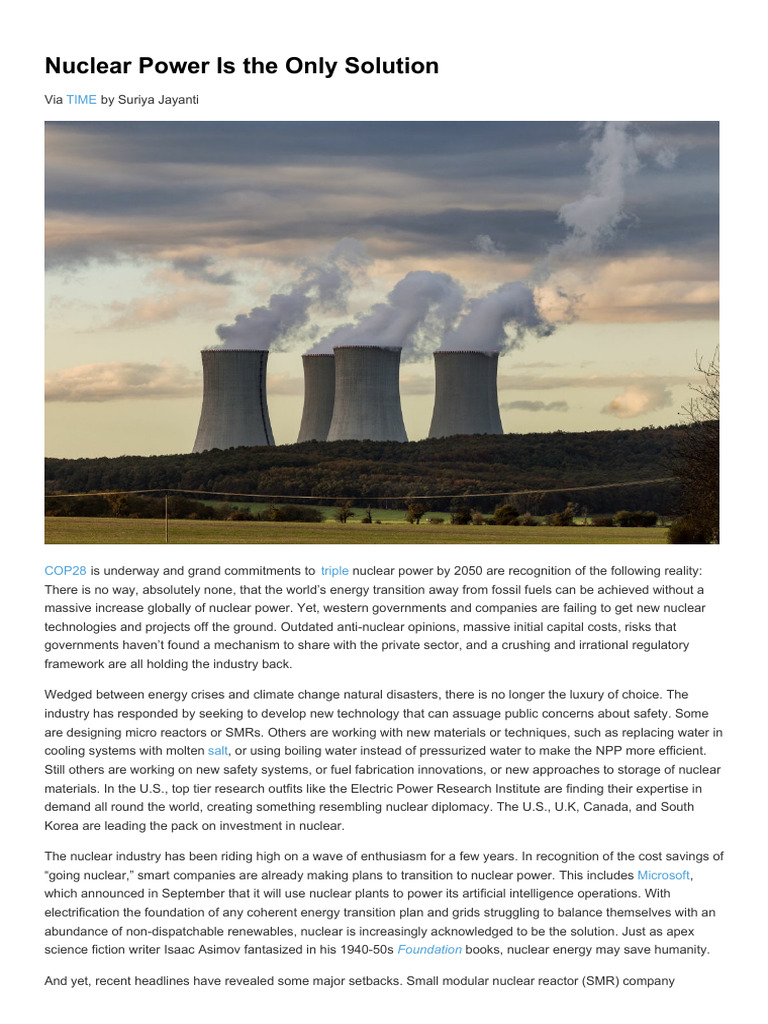 Nuclear Power Is The Only Solution (Inoreader) | PDF | Nuclear Power Plant | Nuclear Power
