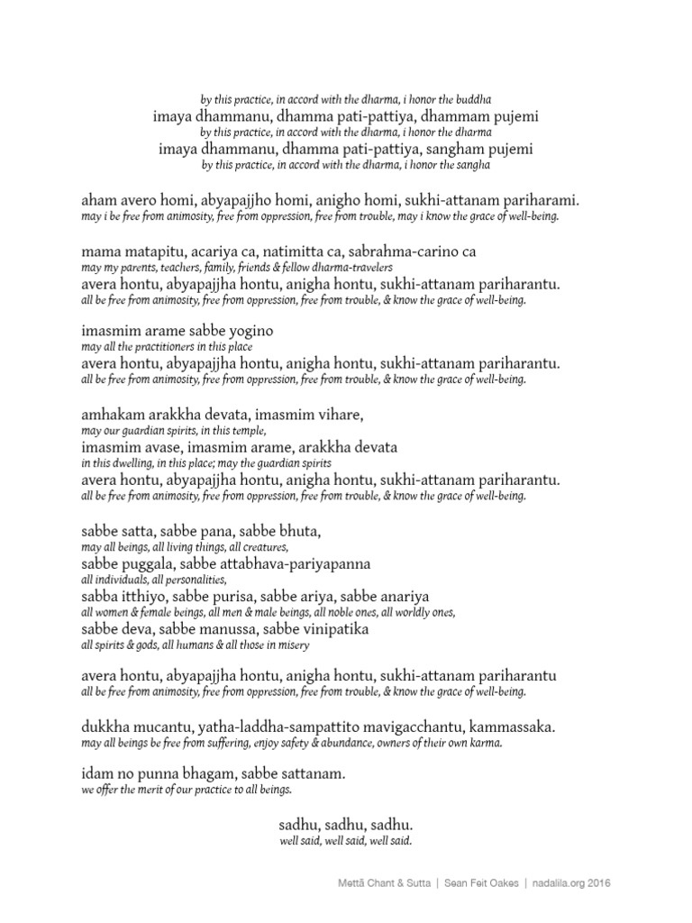 Metta Chant for Loving-kindness Practice | PDF | Eastern Philosophy ...