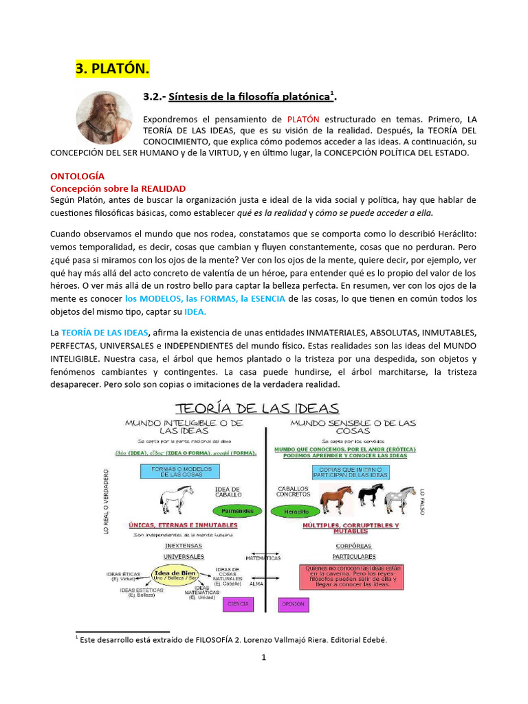 Tema3 - PLATÃ N - Resumen Filosofã A | PDF | Platón | Conocimiento