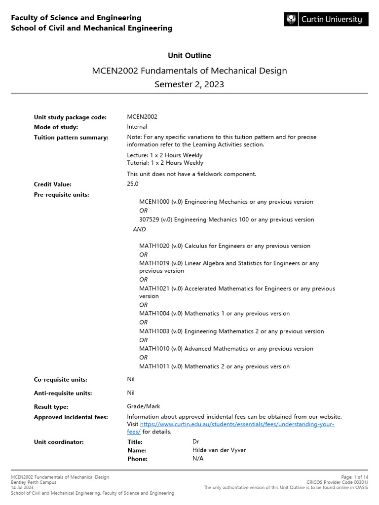 MCEN2002 Mechanical Design Overview | PDF | Engineering | Science Education