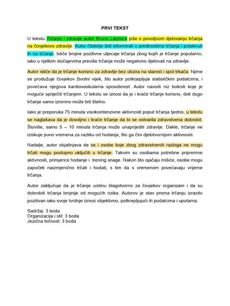 Sažetak - Primjeri Izvrsno I Loše Napisanih Sažetaka Teksta Trčanje I ...