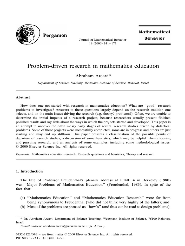 Arcavi, Problem-Driven Research in Mathematics Education | PDF | Theory ...