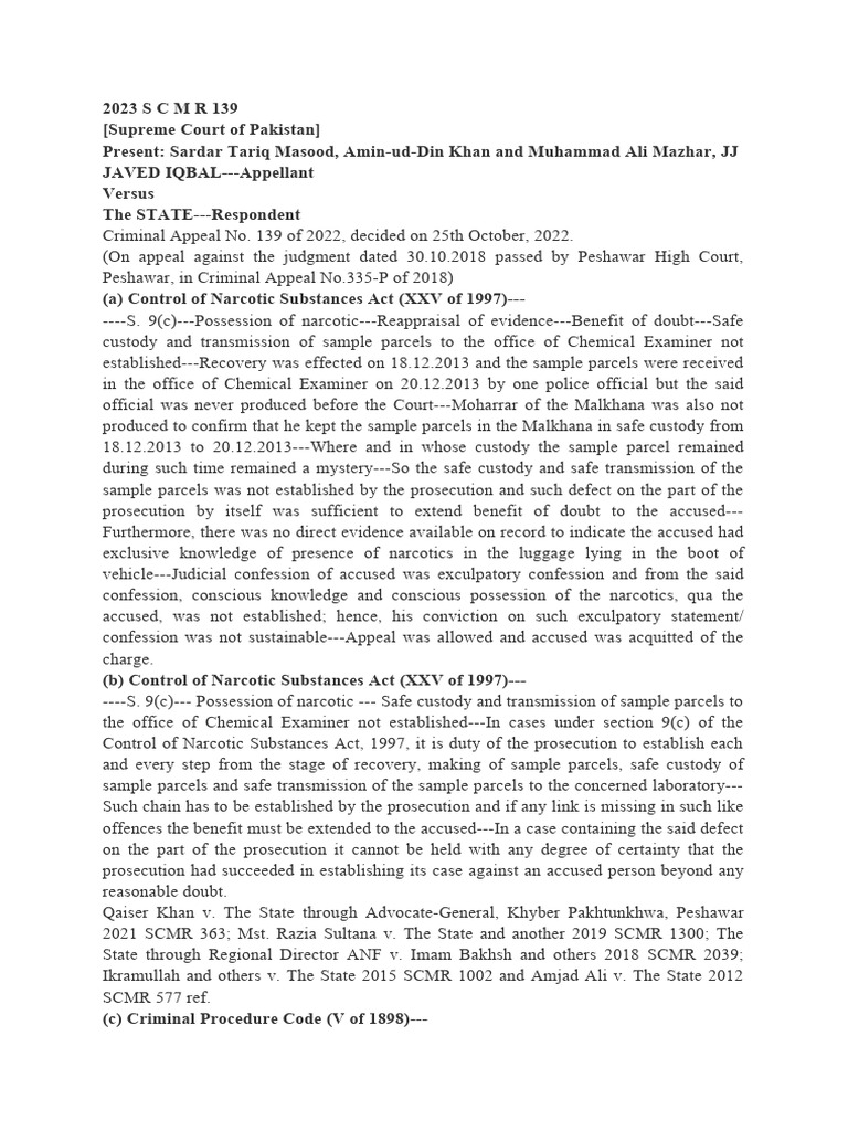 2023 S C M R 139 | PDF | Confession (Law) | Prosecutor