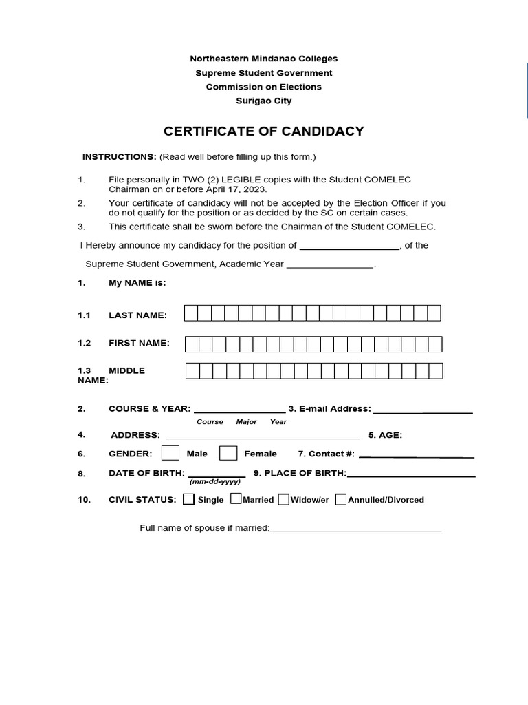 Comelec Coc 2024 | PDF | Social Institutions | Justice