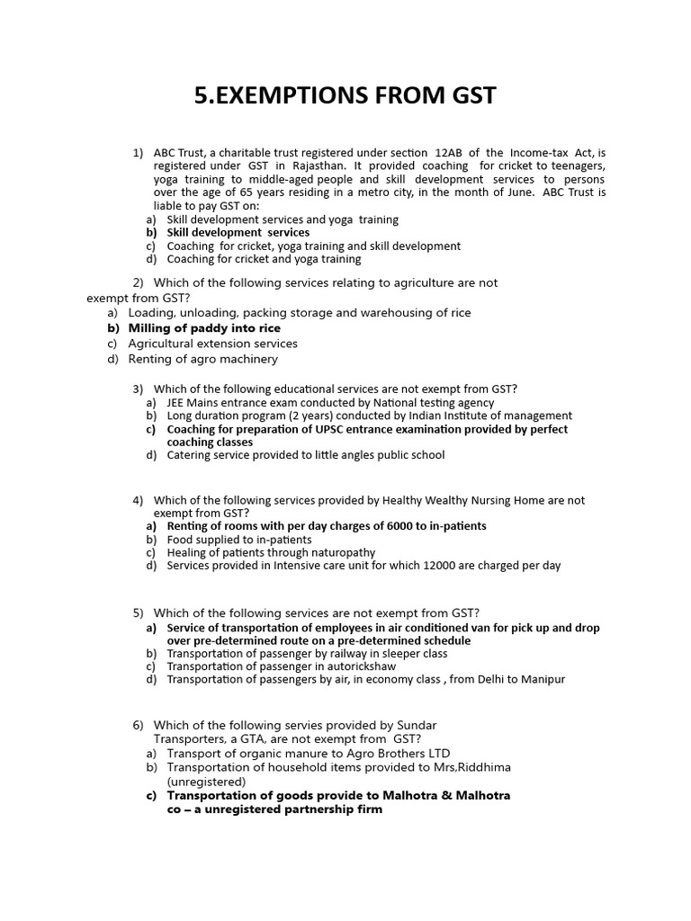 Exemptions From GST | PDF