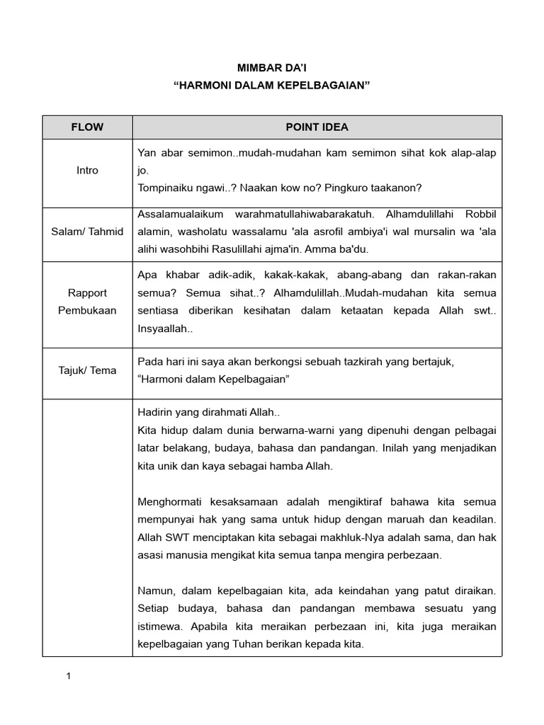 Teks Mimbar Daie - Harmoni Dalam Kepelbagaian | PDF