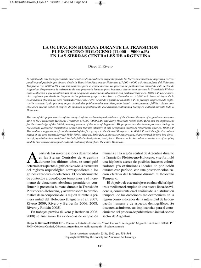 La Ocupación Humana Durante La Transición Pleistoceno-Holoceno | PDF