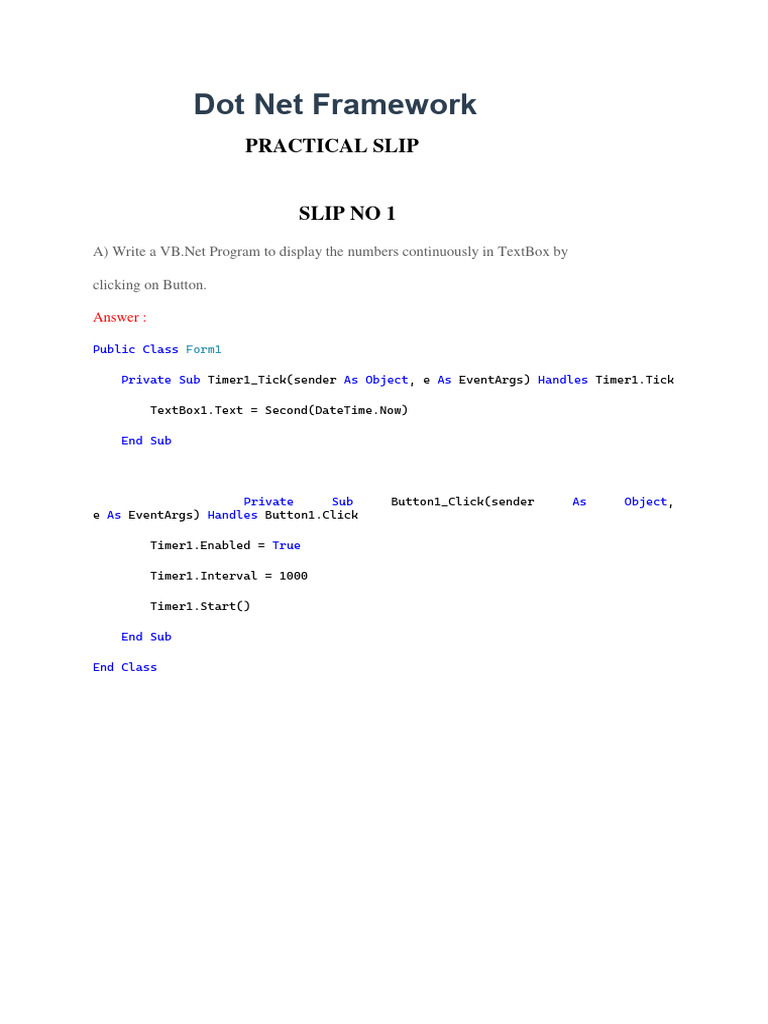 Practical Slip | PDF | C Sharp (Programming Language) | Computer Data