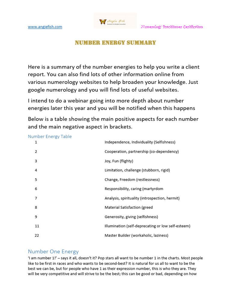 Number Energy Guide | PDF | Social Work