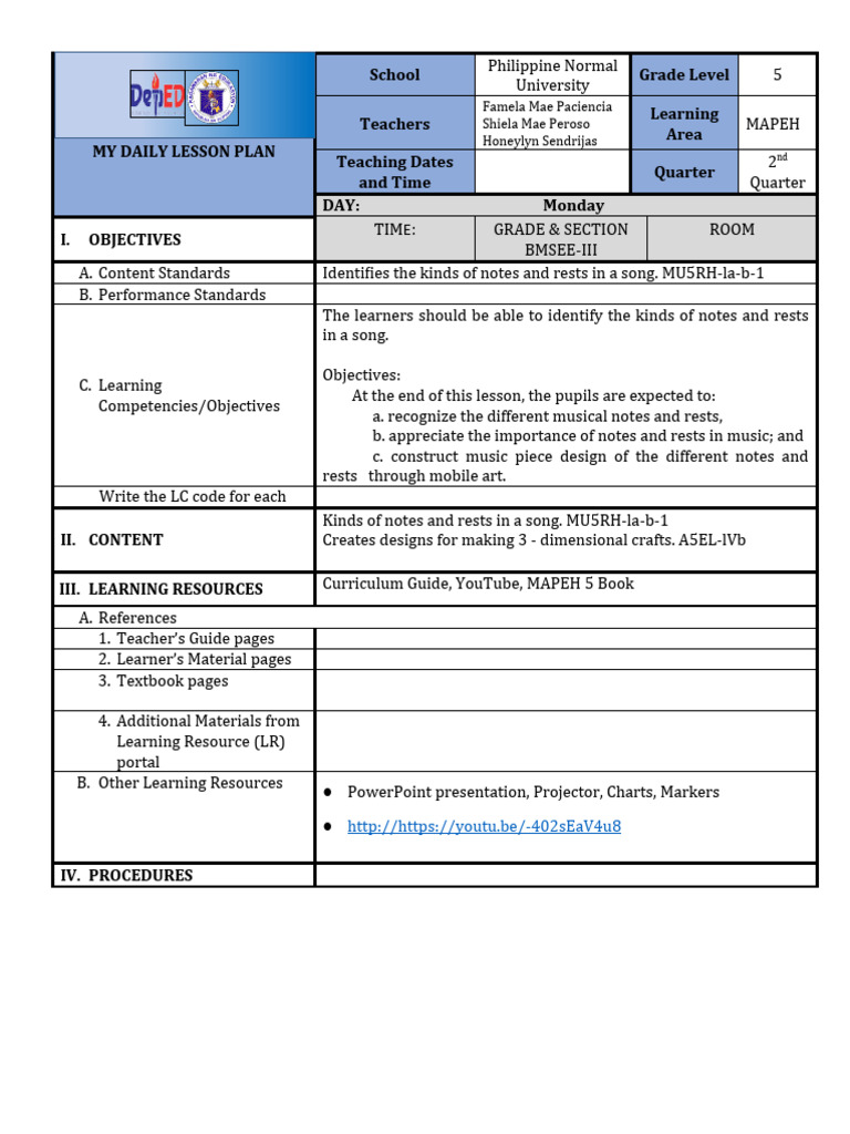Music LP Final | PDF | Teachers | Learning