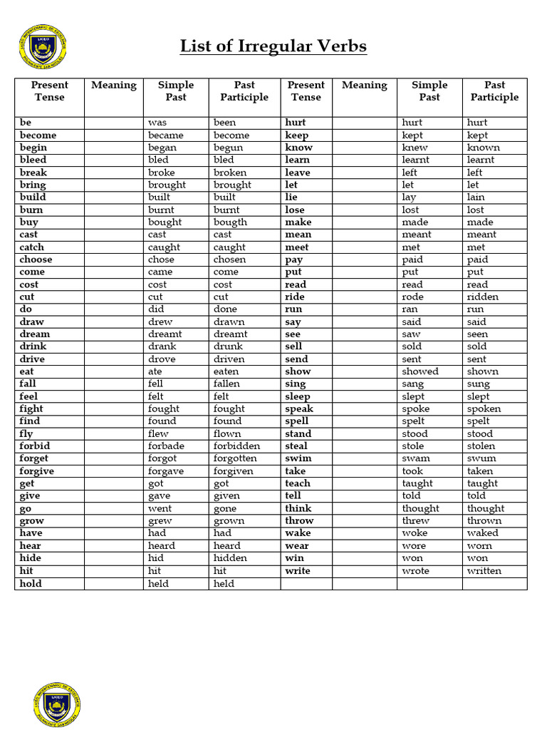 List of Regular - Iregular Verbs | PDF